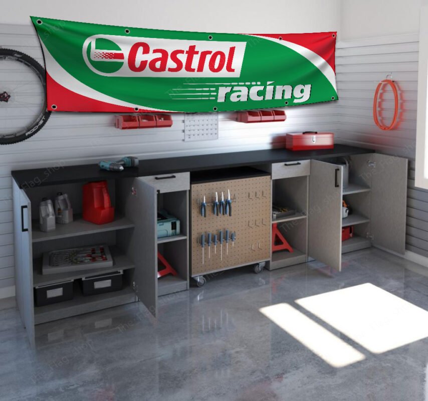 Castrol Racing Banner 2×8 ft Racing Car flag Show Man Cave Garage Wall ...